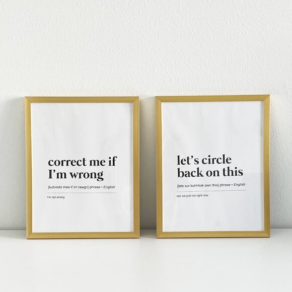 Wall Decor | New Set Of 5 Funny Gold Framed Work Definitions Home ...